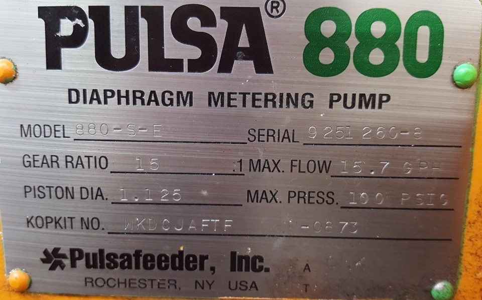 PULSAFEEDER INC, DIAPHRAGM METERING PUMP, PULSA880, 880-S-E, GEAR RATIO ...
