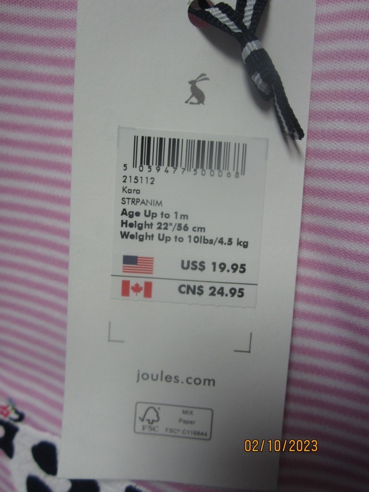 Joules Baby Girl Pink Striped Animals Bodysuit Size Up to 1M Boutique ...