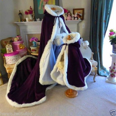 Bridal Winter Wedding Cloak Cape Hooded with Fur Trim Long Flower Girl ...