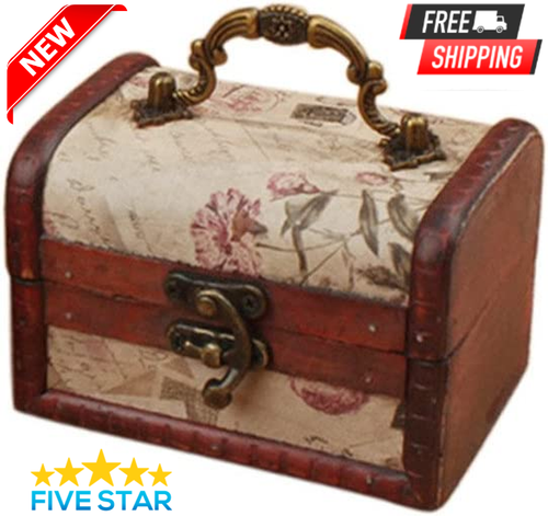 Vintage Box, Retro wooden Treasure Case Decorative Storage Box Handmade ...