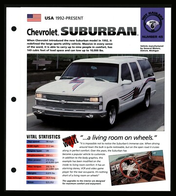 Chevy Suburban (USA 1992-Present) Spec Sheet 1998 HOT CARS HAULERS #6. ...