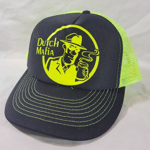 Dutch Bros Mafia Cap Hat Adjustable Black Yellow Foam Mesh Trucker ...