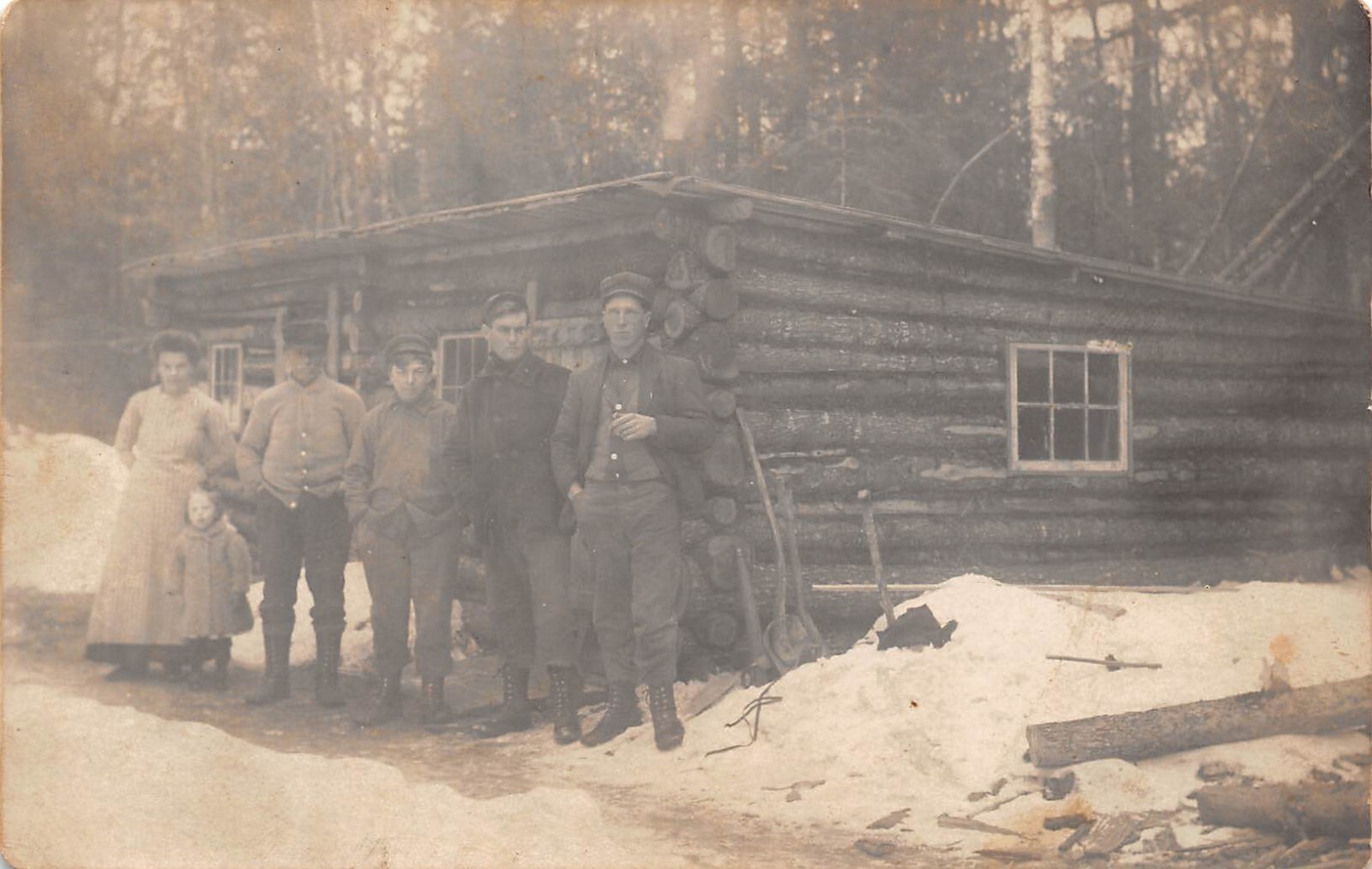 RPPC Homesteading Family Log Cabin Winter Snow c1910 Postcard | eBay