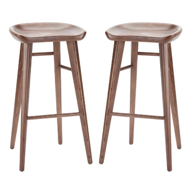 Home Square Kami 31" Wooden Backless Bar Stool in Walnut - Set of 2 | eBay