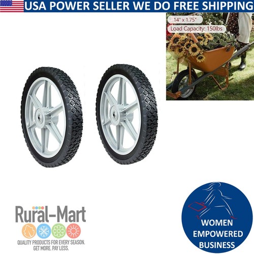 2pk 14 x 1.75 Spoked Plastic Wheel for Lawn Mower Yard Cart Dolly Wheel ...
