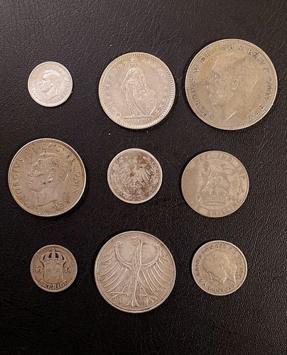 WORLD 🌎 SILVER COIN LOT # 313 as Shown. 9 coins totalling Over 61 Grams ...