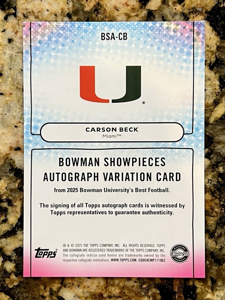 2025 Bowman U Best CARSON BECK #BSA-CB Showpieces Insert On Card Auto ...