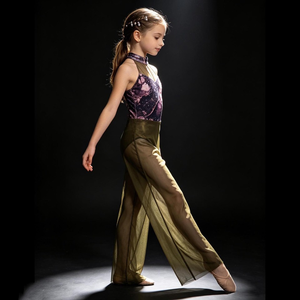 Girls Pants Set Lyrical Dance Dance Costume Celestial Print Jumpsuit ...
