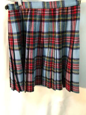 VTG Laird Portch of Scotland blue + red tartan girls wool kilt kids ...