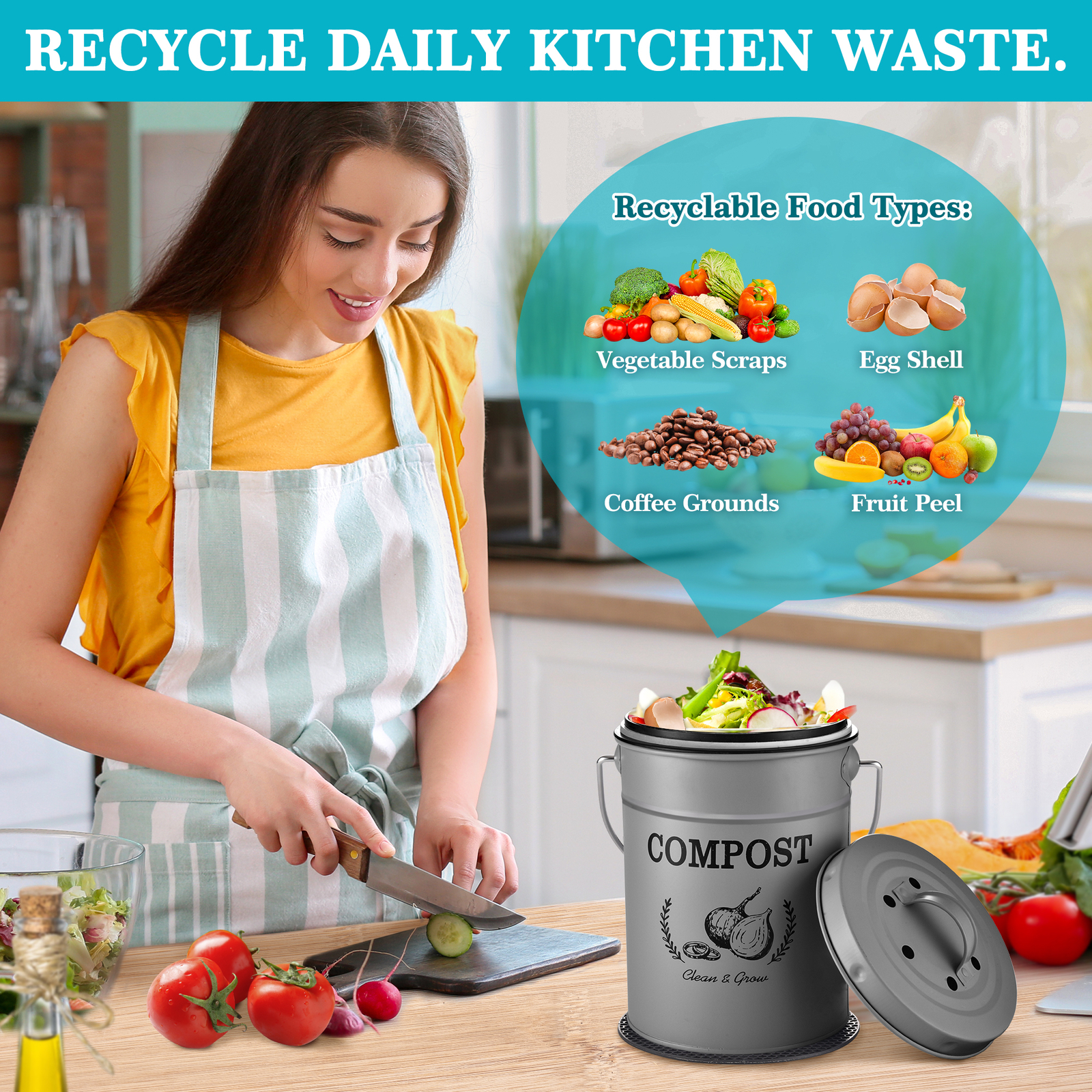 Compost Bin for Kitchen Counter - 1.0 Gallon Countertop Composter | eBay