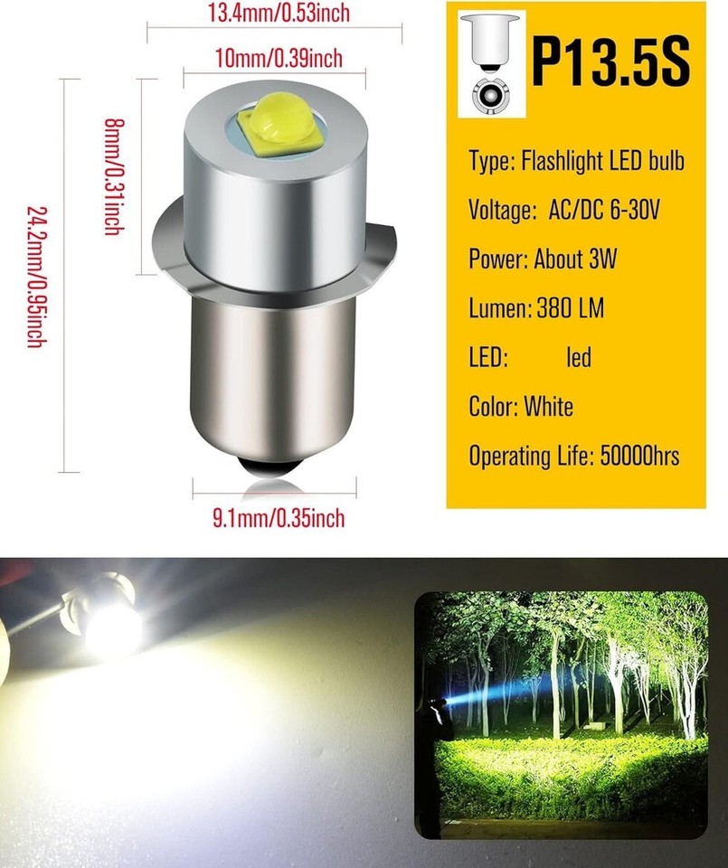 Maglite Led Bulb 380LM 3 4 5 6 Cell C D Flashlight Upgrade Replacement ...