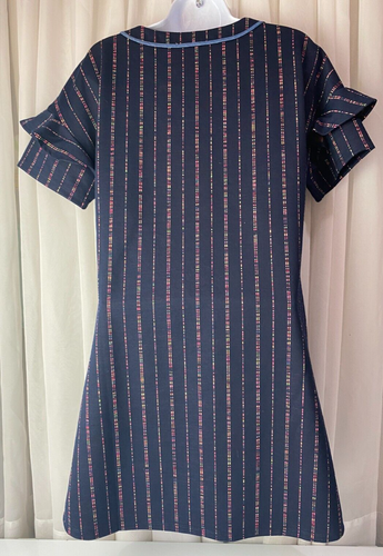 THML Womens Shift Dress Size Medium Blue Striped Aztec Ruffle Short ...