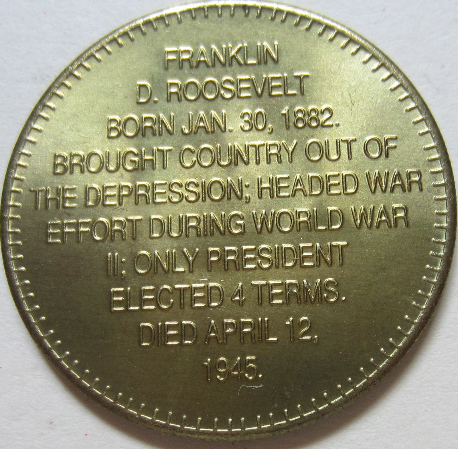 U.S. PRESIDENT FRANKLIN D. ROOSEVELT. COMMEMORATIVE TOKEN (K98) | eBay