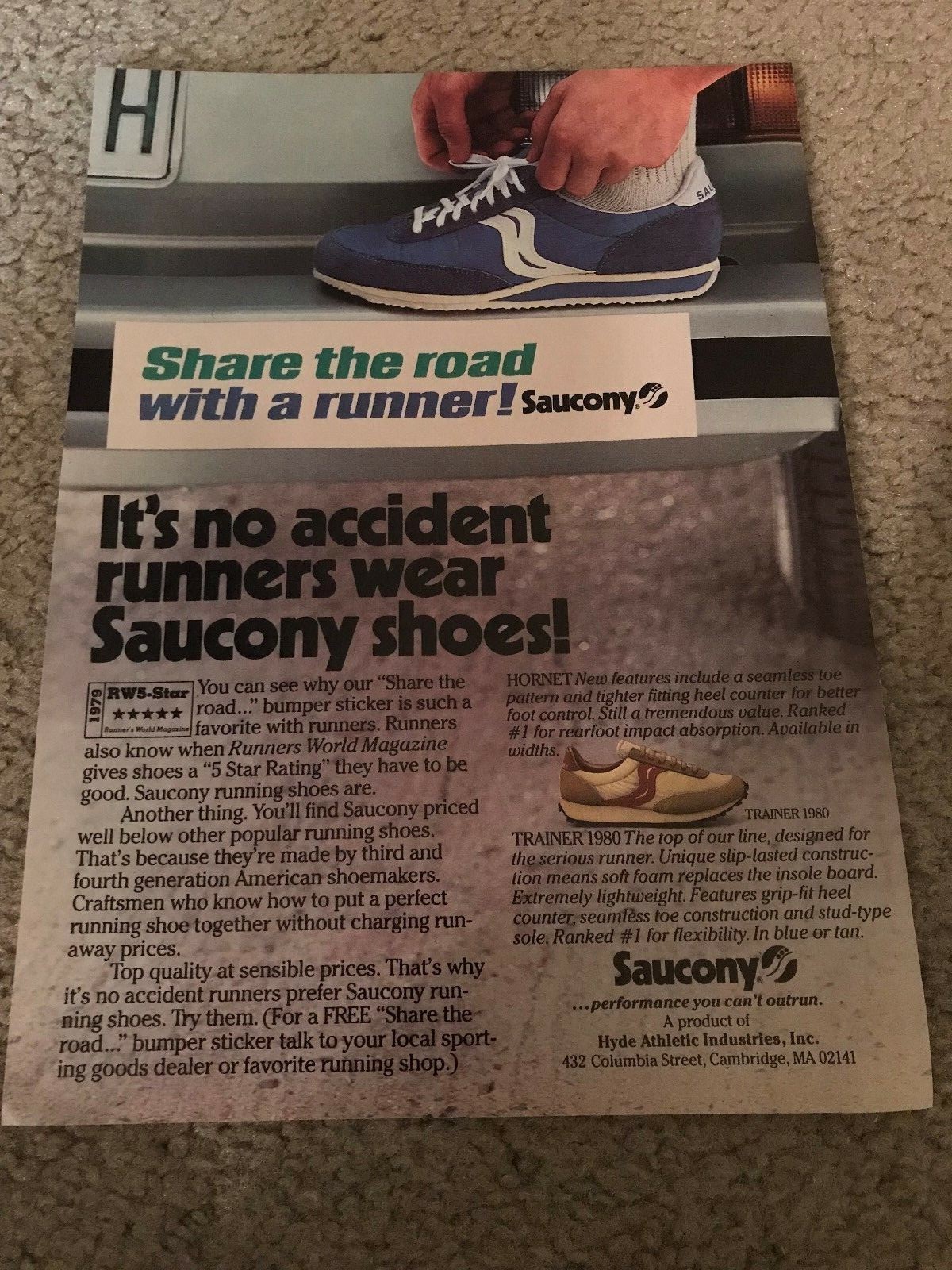 Vintage 1979 SAUCONY HORNET TRAINER 1980 Running Shoes Poster Print Ad ...