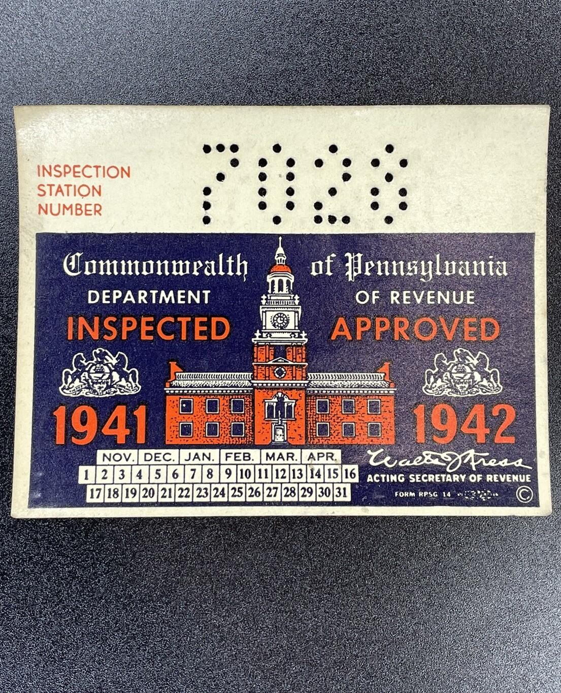1941-1942 Pennsylvania Inspection Sticker Pa Vtg Car Truck UNISSUED ...