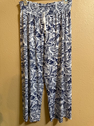 WEST LOOP WIDE LEG PALAZZO PANTS SZ XL BLUE WHITE PRINT STRETCH PULL ON ...