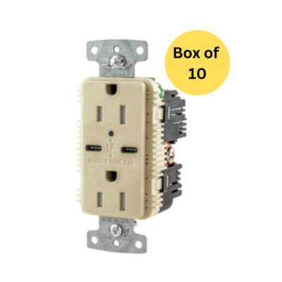 Hubbell USB15C5I, USB Duplex Receptacle, 15A, 5A USB C Ports, Ivory ...