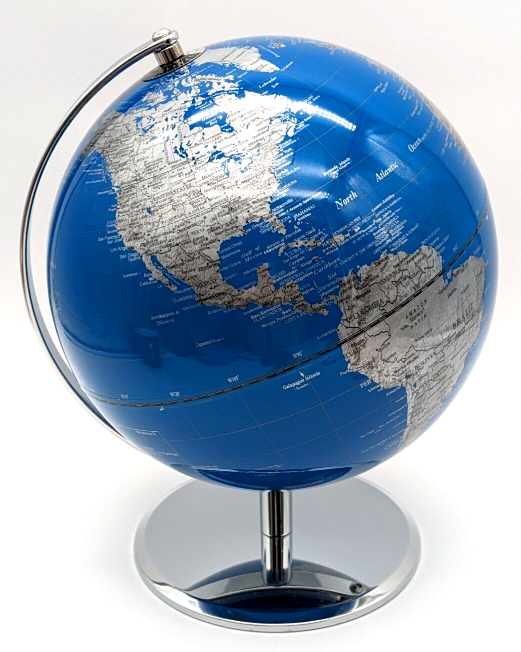 Tabletop World Globe Blue & Silver Sphere Stainless Steel Frame 11 Inch ...