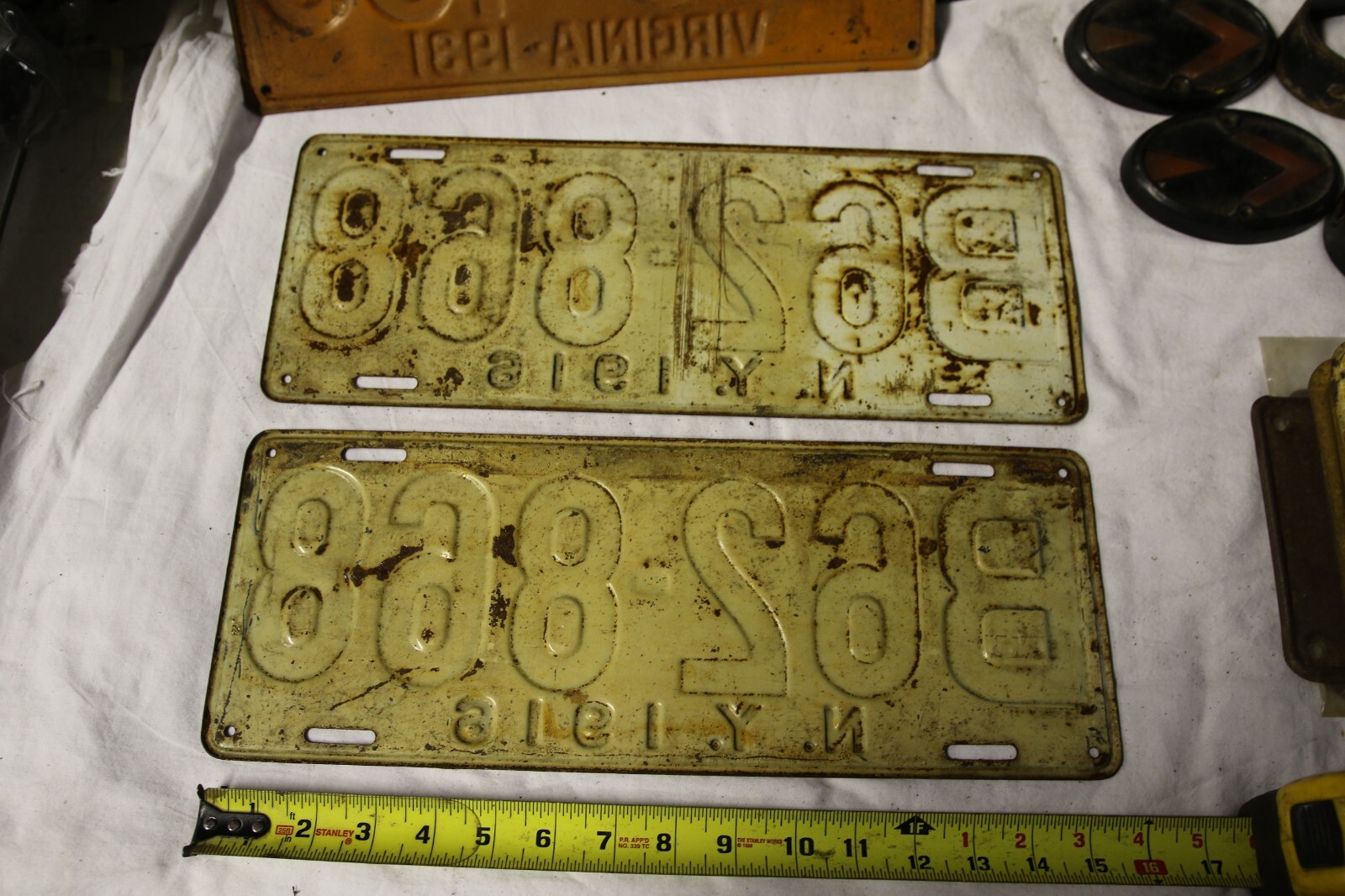 2x 1916 New York License Plate B62-868 Pair Vintage Hot rod Lowrider ...