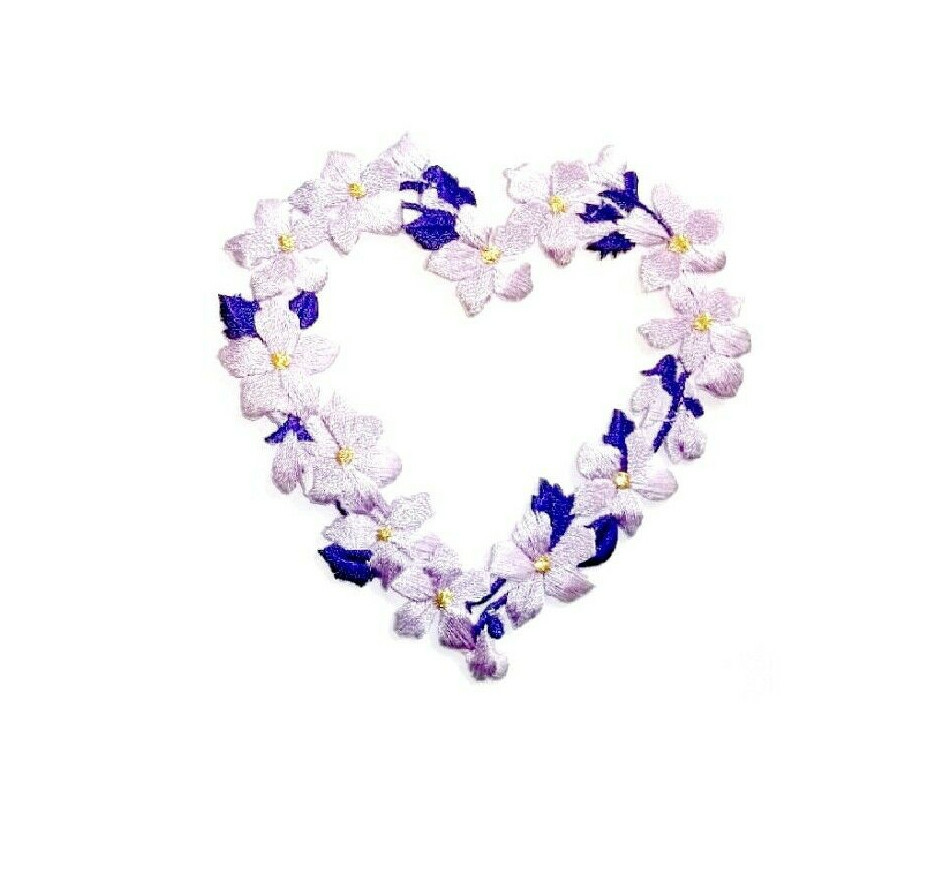 Heart - Love - Flowers - Lavender - Embroidered Iron On Applique Patch ...
