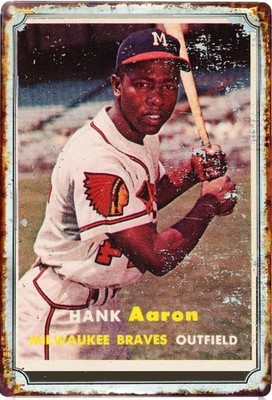 Hank Aaron Milwaukee Tin Sign All Metal Baseball Cards up to 12 x 18 ...