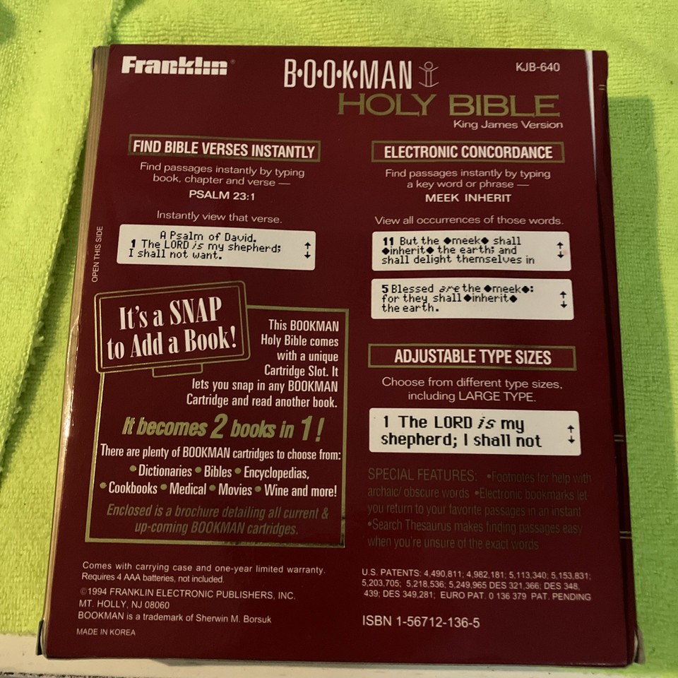 Franklin Bookman King James Version Electronic Holy Bible #KJB-640 ...