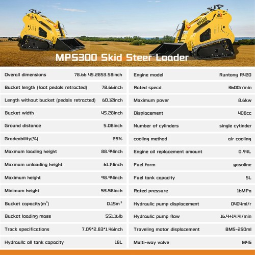 Illinois Self-pick up Mini Skid Steer Track Loader 13.5HP GAS Engine ...