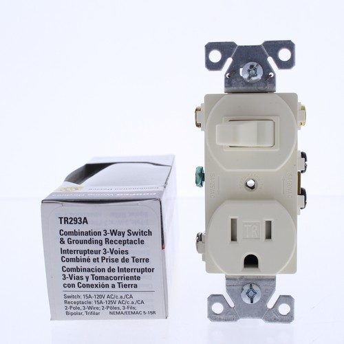 Cooper Almond TAMPER RESISTANT 3-Way Toggle Switch Outlet Receptacle ...