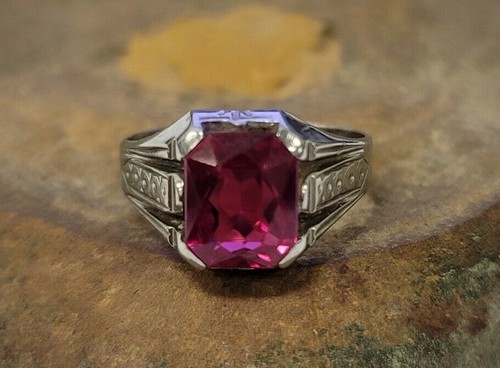 Red Ruby Gemstone 3.4 cw Emerald Rectangle 10k White Gold Ring Womens 8 ...