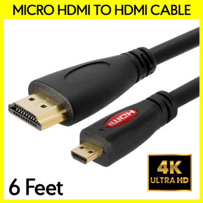 6 Feet Micro HDMI Cable Micro HDMI to HDMI Cord Adapter Tablet Camera ...