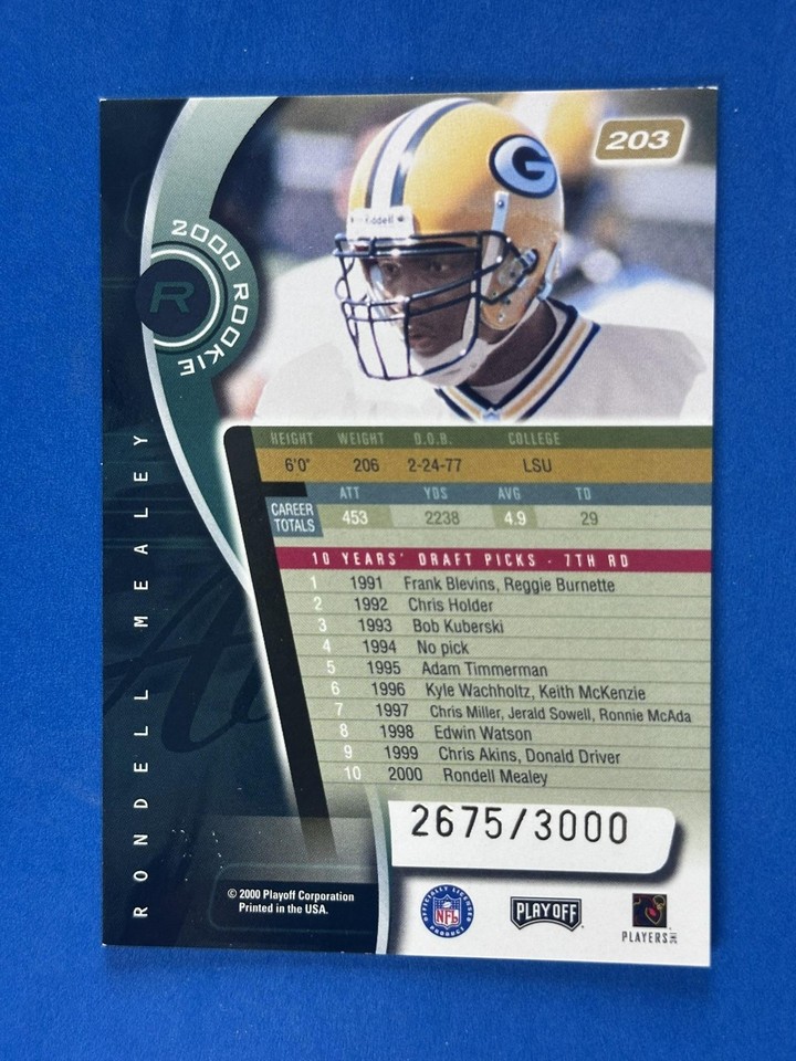 2000 Playoff Absolute #203 Rondell Mealey Green Bay Packers #/3000 | eBay