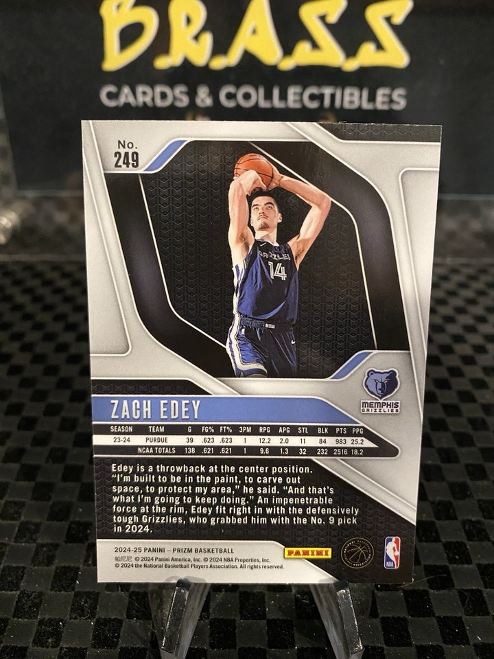 Zach Edey 2024-25 Prizm Base Rookie Card No. 249 Memphis Grizzlies | eBay