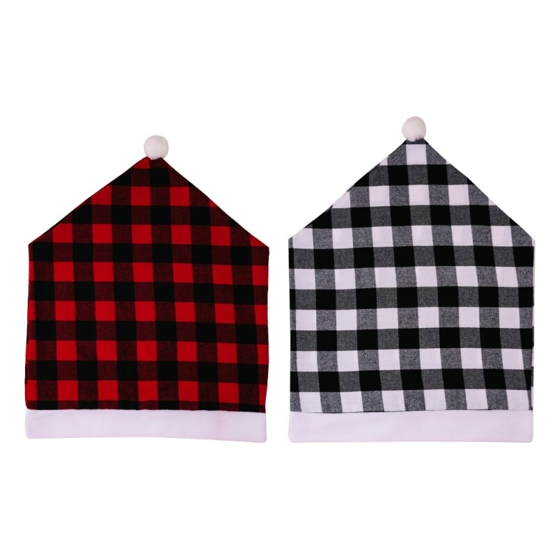 Christmas Chair Cover Cartoon Plaids Hat Chair Back Covers Christmas ...
