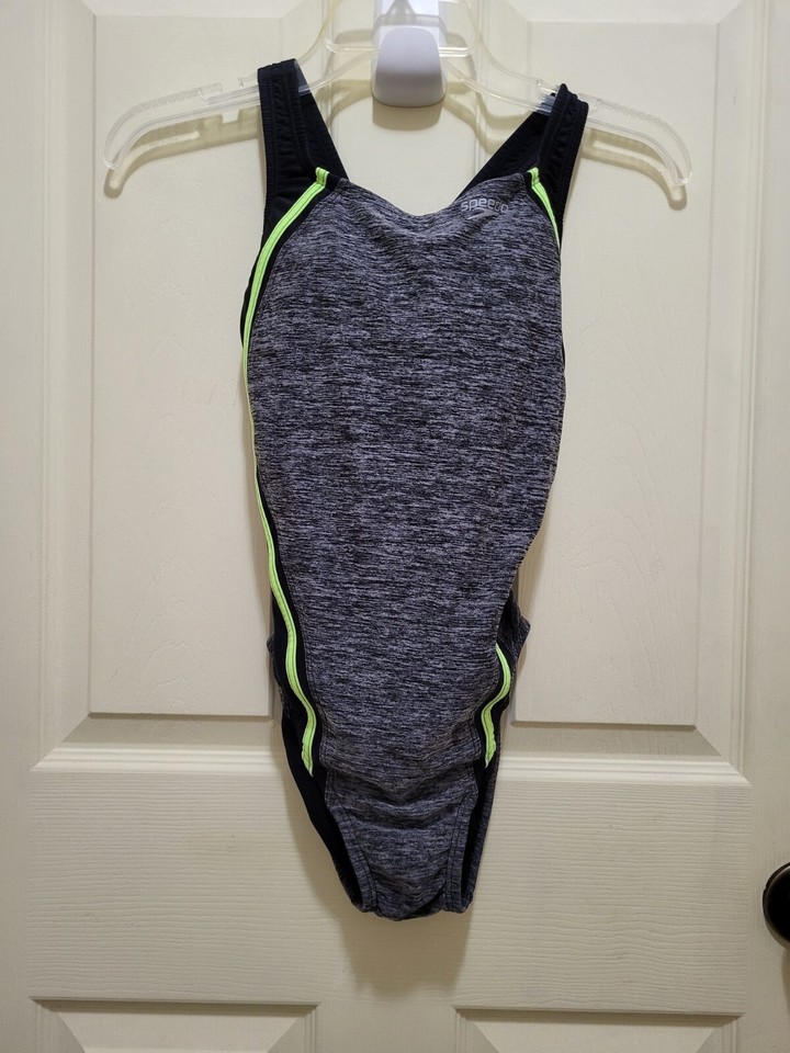 Speedo Size 4 Gray Black Green Neon One Piece Flyback Swimming suit | eBay