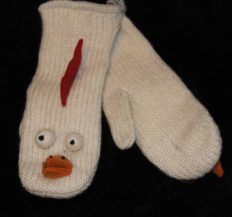 deLux CHICKEN MITTENS rooster puppet ADULT knit LINED animal hen ...