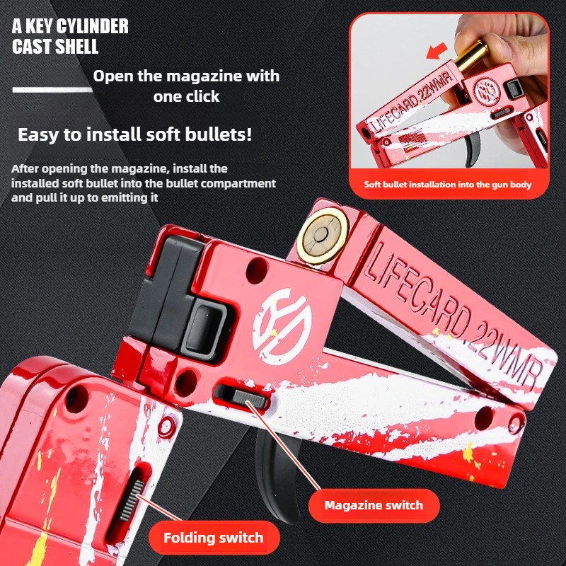 2.0 Upgraded Lifecard Folding Toy Gun Soft Bullet Blaster Alloy Model ...