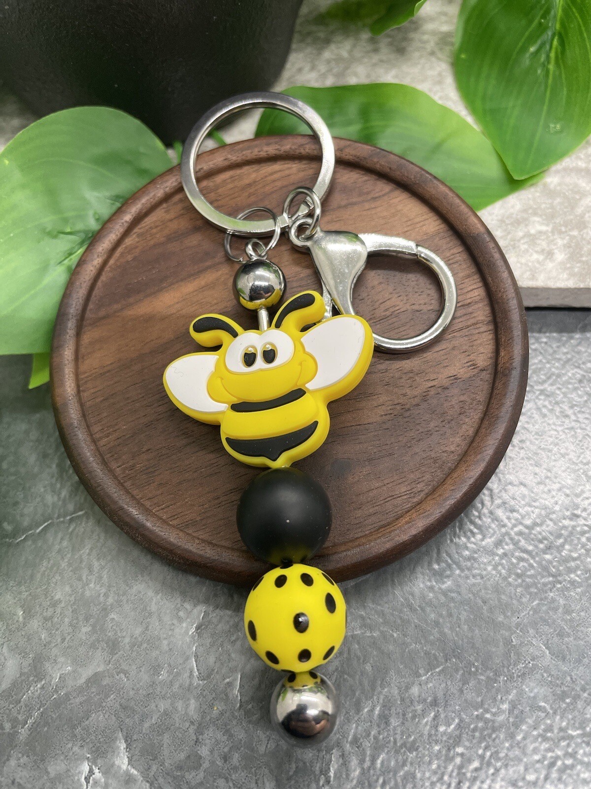 4" Silver-Tone Silicone Beaded Charm Keychain New Free Ship Bumble Bee A3595 | eBay