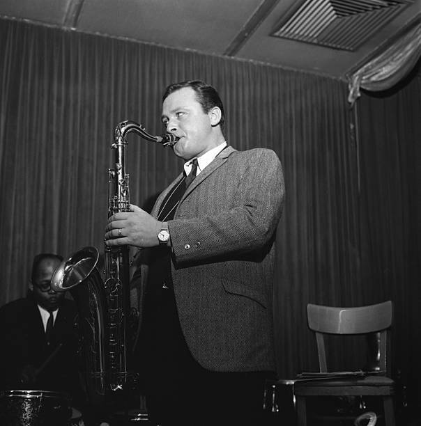 Stan Getz plays saxophone onstage with drummer Al Harewood o - 1964 Old ...