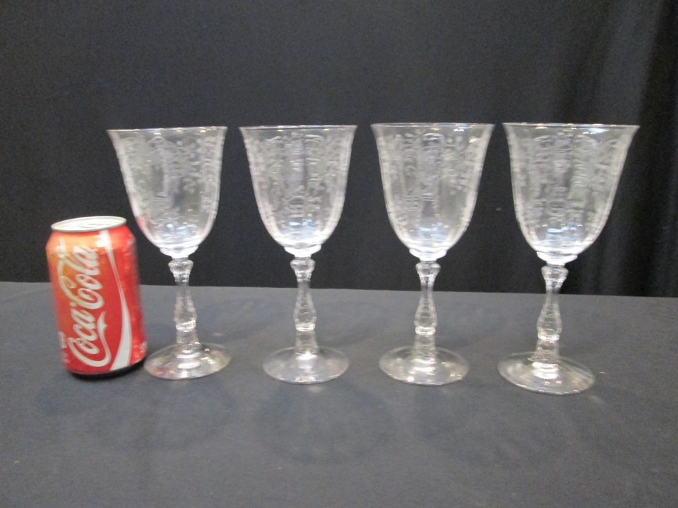 Set 4 Fostoria Meadow Rose Stemmed Footed Water Goblets Glasses Clear ...