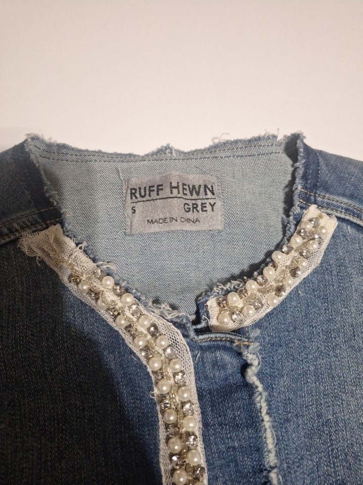 Ruff HEWN Women's Blue Jean Jacket Acceorized With Diamond And Pearls ...