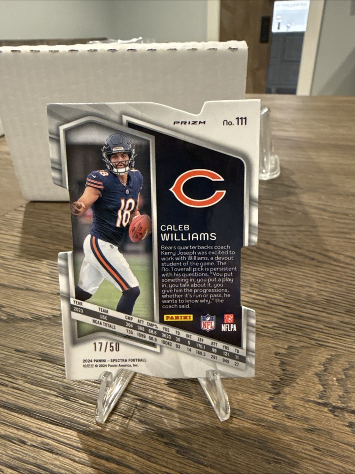 2024 Spectra Caleb Williams Rookie 17/50 Neon Blue Dye Cut Chicago ...
