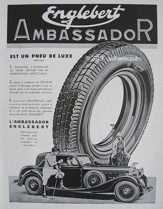 PUBLICITE PNEU ENGLEBERT AMBASSADOR SPORT POLO CHEVAL DE 1935 FRENCH AD ...