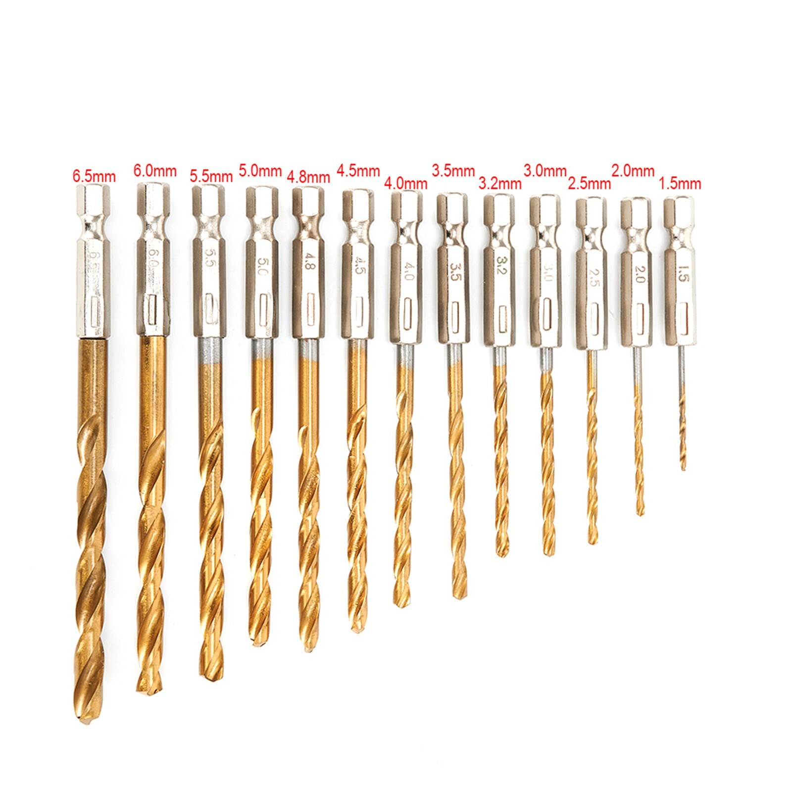 Durable 13pcs HSS Hex Shank Drill Bit Set 1 5mm 6 5mm Titanium Nitrate ...