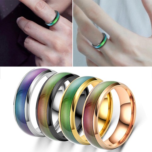 Colour Changing Mood Ring Stainless Steel Ring Mens Women Band 6mm Size ...