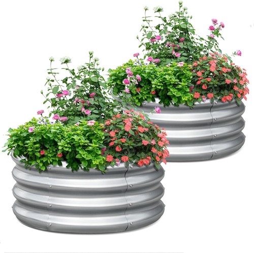 New Raised Garden Bed Galvanized Round Planter Box Outdoor for Gardeni ...