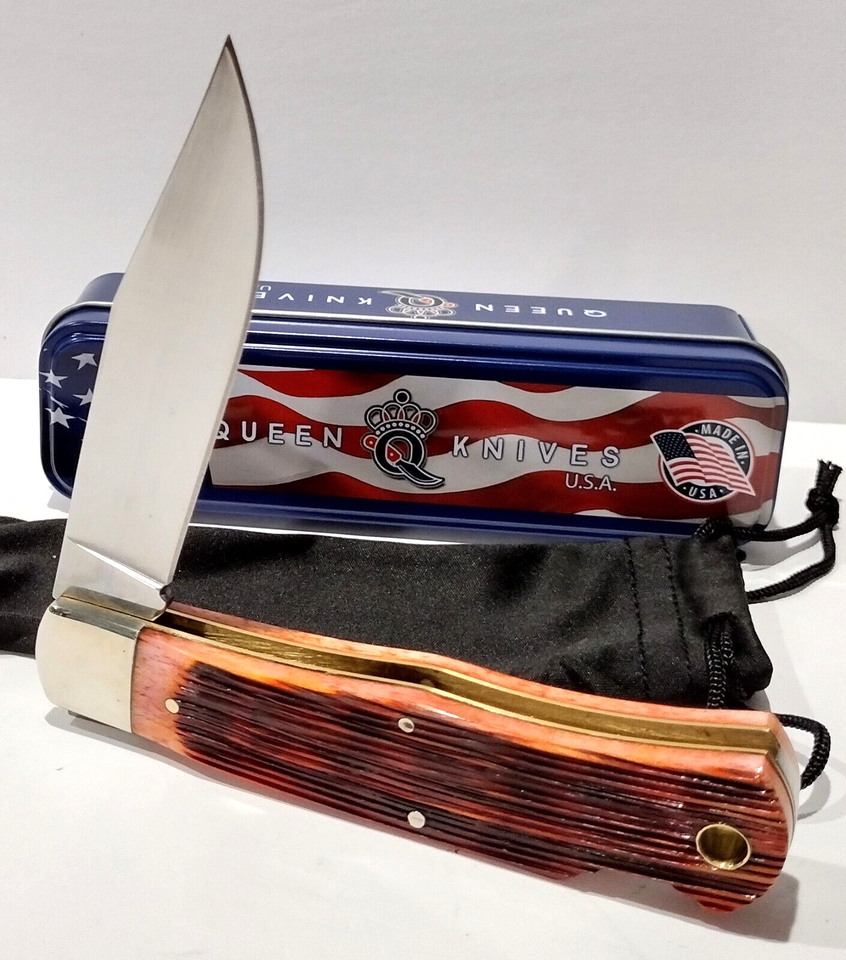 Queen USA Amber Winterbottom Jigged Bone Lockback Folding Pocket Knife ...