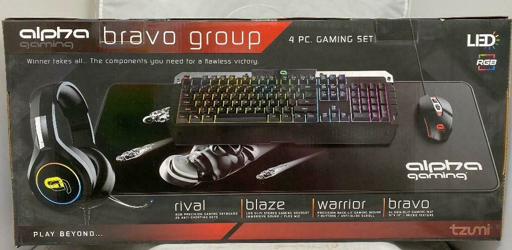Tzumi Alpha Gaming Bravo Group 4 PC Set Keyboard Headset Mouse Mat for ...