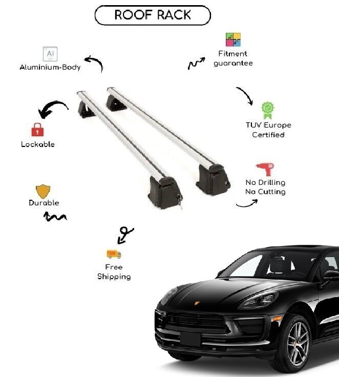 Bare Roof Rack Cross Bars Set Fits For Porsche Macan 2015-2022 - 2 ...