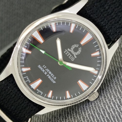 VINTAGE TITUS HAND-WINDING SWISS MENS BLACK COLOR DIAL WATCH a1334-U | eBay