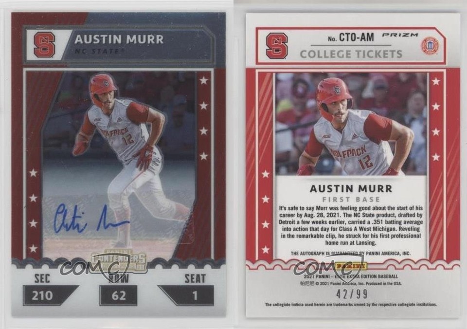 2021 Panini Elite Extra Edition Signatures 42/99 Austin Murr #CTO-AM ...